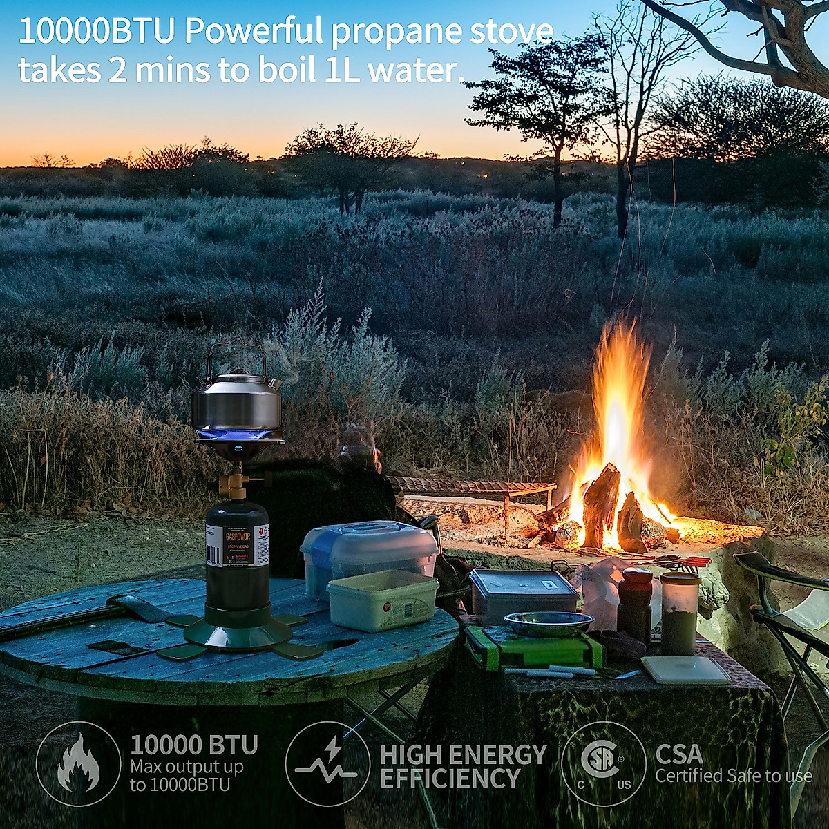 Camping Propane Stove, Single Burner Propane Stove, Portable Bottletop Backpacking Stove,10000BTU Camp Gas Stove kit for Outdoor Cooking, include a USB Windproof Ligther (Fuel not included)