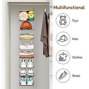 MISSLO Clear Hanging Shoe Organizer for Closet Storage Wider Hanging Shoe Rack 8 Shelf Shoe Hanger Holds 8 Pair of Sneakers, Clothes for Room, Bedroom, College Dorm