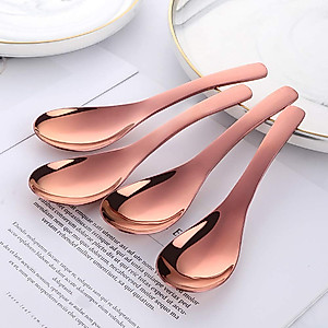Bisda Thick Heavy Duty Soup Spoons, Set of 4, Stainless Steel Polished Asian Rice Table Spoon,Dishwasher Safe (Rose Gold)