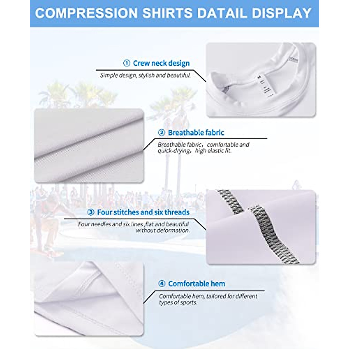 White Compression Shirts Mens Long Sleeve Running Gym Top Shirts Lightweight Sports Baselayer Undershirt Cool Dry