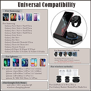 Wireless Charging Station for Samsung Android Multiple Devices 3 in 1 Foldable fast wireless Charger Stand for Phone Galaxy Z Flip 5/4 Z Fold 5/4 S24 S23 S22 S20 Ultra Galaxy Watch 6/5/4/3 Galaxy Buds