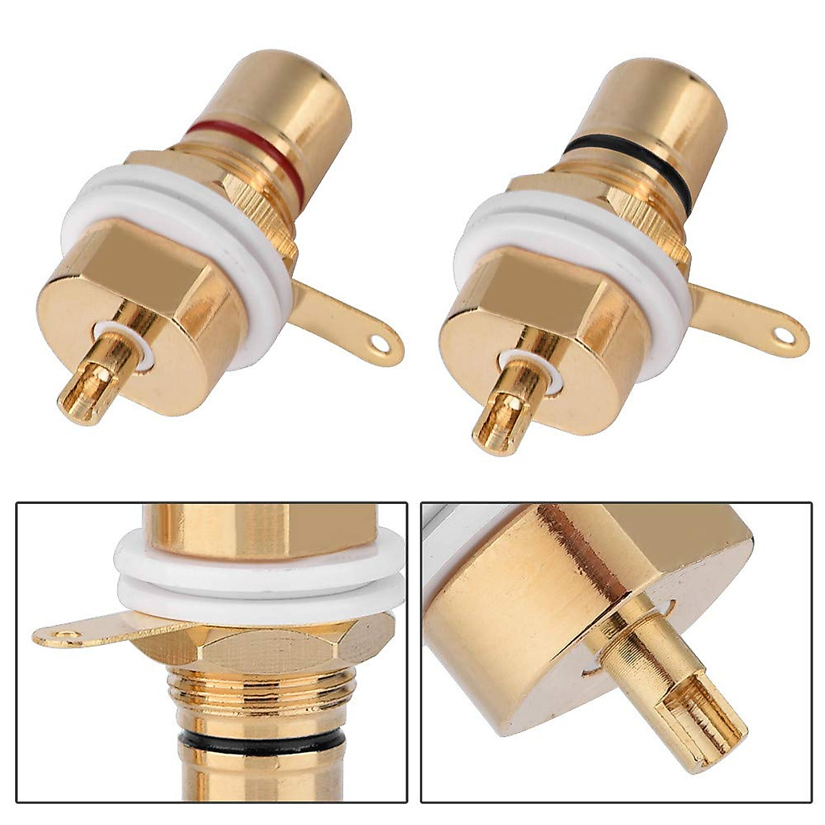 2 Pcs Terminal Gold Plated Copper Panel Mount Female Jack Terminal Socket Audio Connector