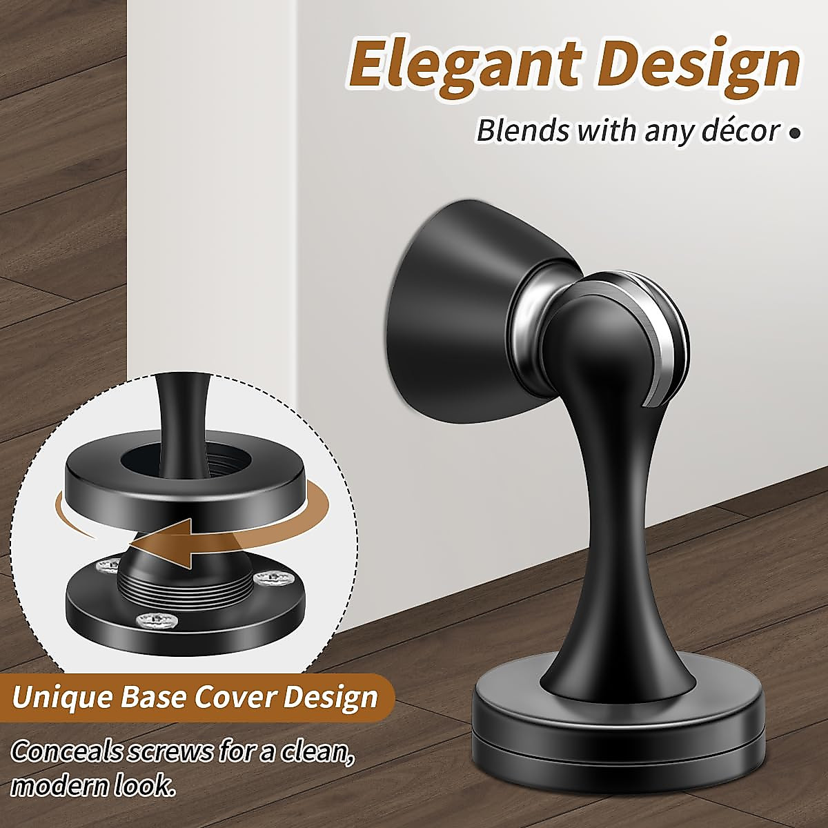 KOLAKO Door Stopper, Magnetic Door Stops, Brushed Satin Nickel, 2 Pack Wall Floor Mounted Black Magnetic Door Catch Door Holder, Stainless Steel Metal Soft-Catch Doorstop Door Stopper