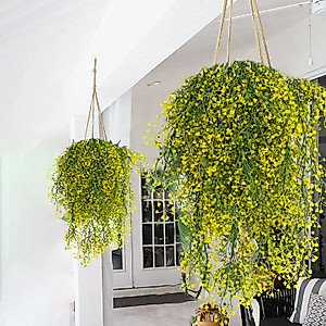 Uieke 4 Pack Artificial Hanging Plants, 2.65FT Fake Hanging Plants, Fake Ivy Vines for Bedroom Leaves Yellow Plastic Plants Greenery for Wall Home Room Indoor Outside Office Wedding Garden Decor