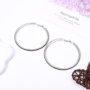 BSJELL Large Hoop Earrings for Women Rhinestone Crystal Big Circle Hoops Stud Earrings Fashion Bridal Wedding Jewelry,Gold/Rose Gold/Silver Plated (Black-70mm)