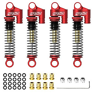 EPINON All Aluminum Front & Rear Shocks for FMS RocHobby eazyrc 1/24 FCX24 1/18 Toyota Land Cruiser/Hilux/FJ Cruiser/Chevrolet K10/Mogrich/Apache/Atlas 6X6 Upgrade Parts (4PCS Red)