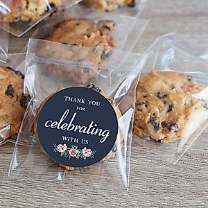 80 pack- 2" navy blue floral thank you for celebrating with us label stickers, thank you sticker labels