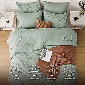 Bedsure Green Comforter Set Queen - Bed in a Bag Queen 7 Pieces, Pintuck Beddding Sets Green Bed Set, Spring Bedding with Comforter, Sheets, Pillowcases & Shams