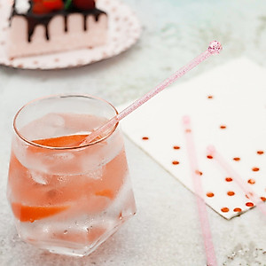 hapray 50-PCS Pink Glitter Plastic Swizzle Sticks, Crystal Cake Pops, Cocktail Coffee Drink Stirrers, Lolipop Stick, for Valentines Day Party 7.24 Inch