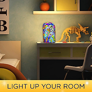 Kids NightLamp DIY Kit- Creative Arts and Crafts for Girls and Boys Ages 5 Years and up- Stained Glass lamp with Window Paint and Circuit - Best Gift Art Kits