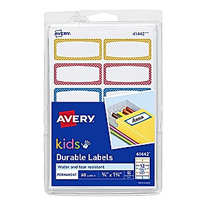 AVERY No-Iron Kids Clothing Labels, Washer & Dryer Safe, Assorted Shapes & Sizes, (2-Pack) 90 Labels (40700) & 0.75 x 1.75 Inches Durable Labels for Kids Gear, Assorted, Pack of 60 (41442)