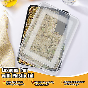 TeamFar Baking Pan with Lid, 9.4 Inch Stainless Steel Lasagna Pan with Black Non-Stick Coating, Roasting Baking Rectangle Cake Pan for Toaster Oven, Non-Toxic & Solid, Easy Clean-(1 Pan + 1 Lid)