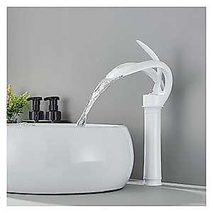 Uythner Waterfall Basin Faucet Single Handle Deck Mounted Basin Tap Brass Bath Hot Cold Water Mixer Vanity Tap(Gold Short)