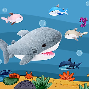 Kasyat 18 Inch Plush Shark Stuffed Animal with 4 Different Breeds of Little Sharks, Zippered Stuffed Shark Plush Toy, Large Stuffed Animals for Little Teens