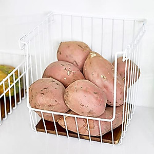 iDesign The Ría Safford Collection Open Front Wire Basket with Acacia Wood, 12" x 12" x 12"