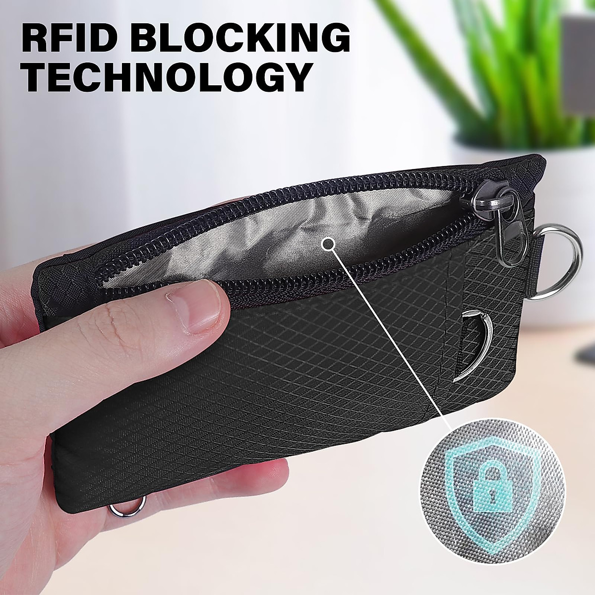 TOKXTIK RFID Blocking Small Neck Wallet with ID Window, Water Resistant Zip Id Case with Lanyard Key Chain for Cards,Cash,Suitable for Women,Men Travel and Daily Use (Black)