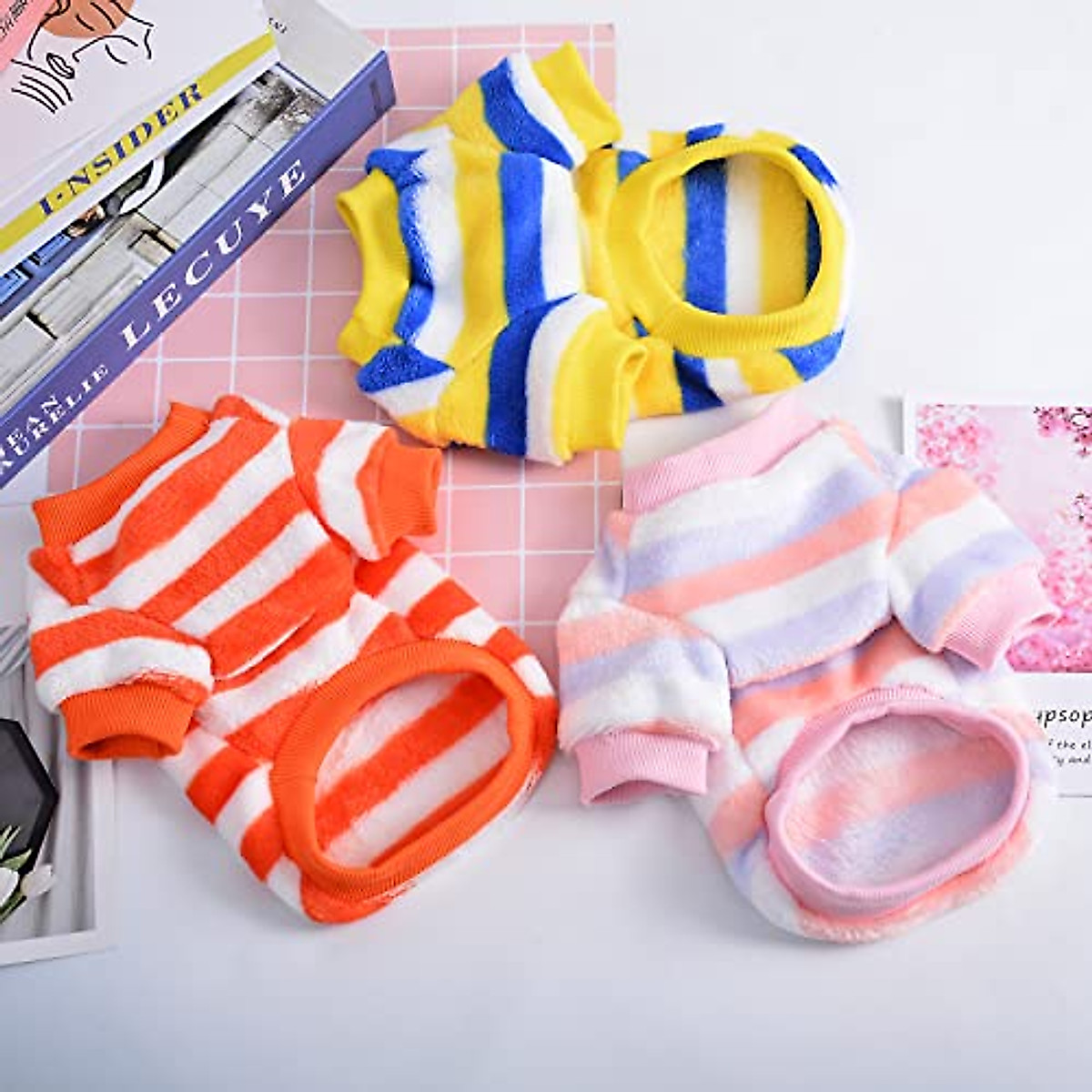 Striped Dog Sweater Dog Sweaters for Small Dogs Boy Girl Winter Puppy Shirt Cute Pet Clothes Outfits Apparel Warm Fleece Cats Vest Apparel for Chihuahua Yorkie Teacup 3 Pack (Medium, Stripe)