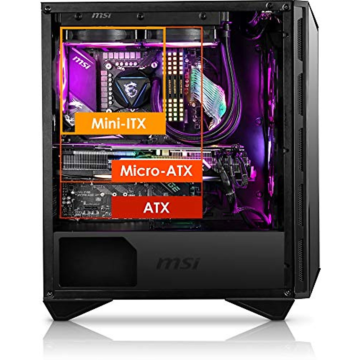 MSI MPG GUNGNIR 110R - Premium Mid-Tower Gaming PC Case - Tempered Glass Side Panel - 4 x ARGB 120mm Fans - Liquid Cooling Support up to 360mm Radiator - Two-Tone Design