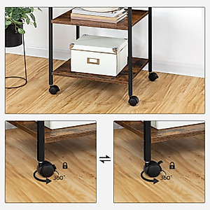 HOOBRO Printer Stand, 3 Tier Printer Cart with power outlet and USB Port, Industrial Printer Table Rolling Cart with Storage Drawer on Wheels, for Home Office, Rustic Brown and Black BF23UPS01