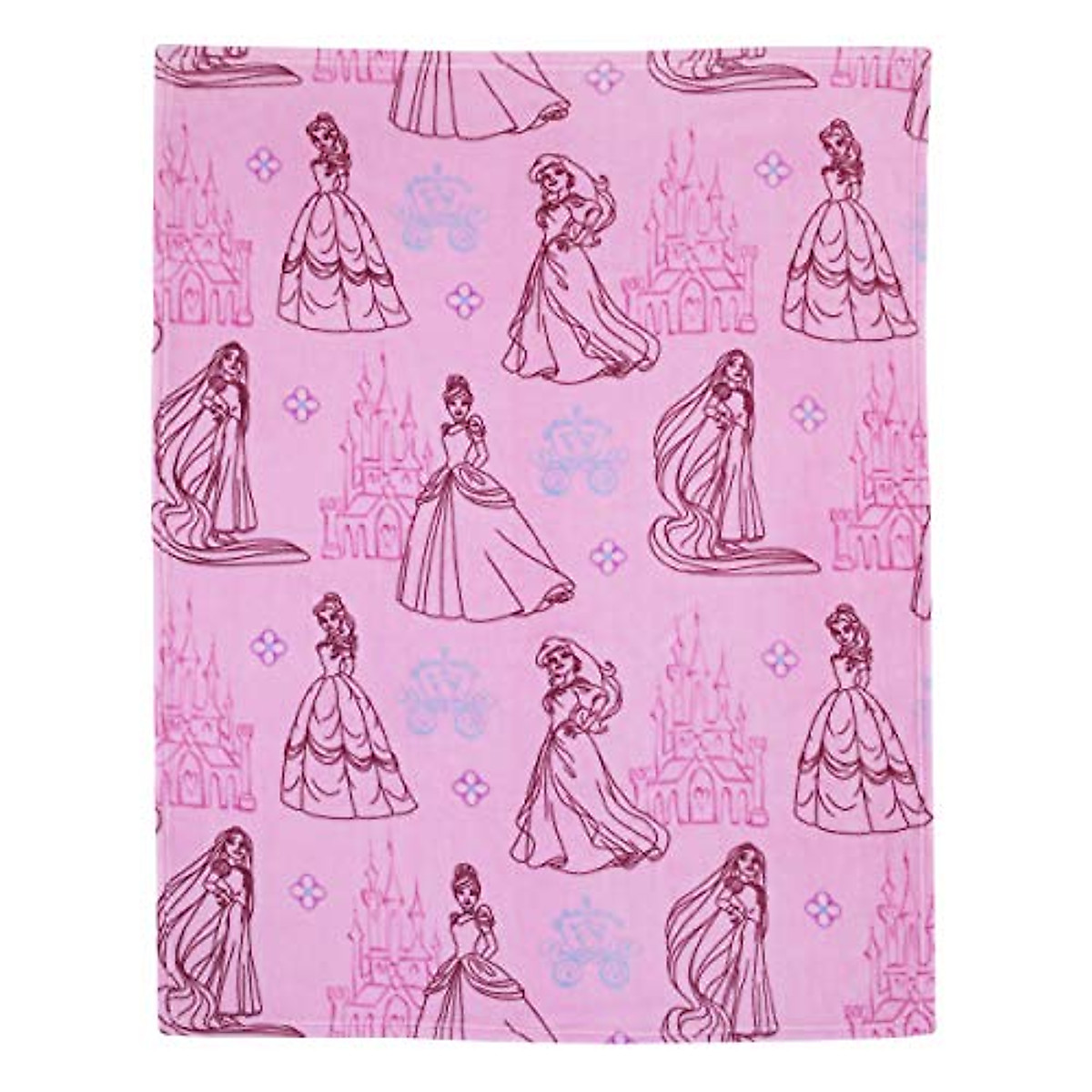 Disney Princess - Friendship is A Journey - 4Piece Toddler Bed Set - Coral Fleece Toddler Blanket, Fitted Bottom Sheet, Flat Top Sheet, Standard Size Pillowcase, Pink, Yellow Gold, ICY Blue, Lavender