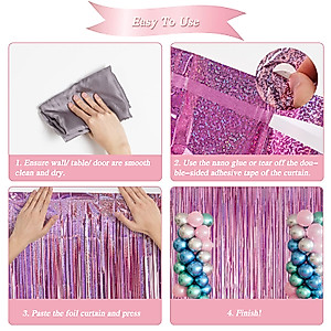 RUBFAC Pink Tinsel Backdrop for Pink Party Decorations, Pink Foil Fringe Curtain, 6.4x8 Feet, Pack of 2, Pink Streamers Decorations for Princess Birthday Bachelorette Wedding