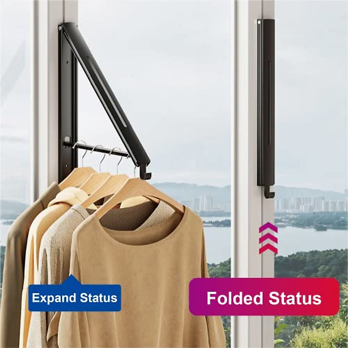 WXS-CHALL Aluminum Wall Mounted Clothes Drying Rack - Space Saving Folding Laundry Rack for Wall, Collapsible Design (Black)