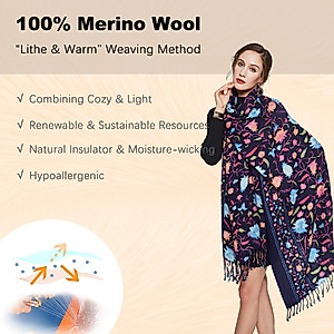 DANA XU 100% Merino Wool Extra Large Pashmina Blanket Travel Scarf Cashmere Wrap for Women Fall Winter Oversize Shawl Floral