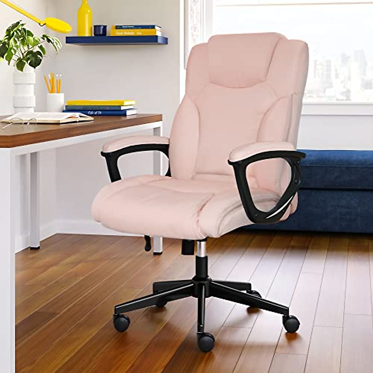 Serta Executive High Back Office Chair with Lumbar Support Ergonomic Upholstered Swivel Gaming Friendly Design, Microfiber, Pink