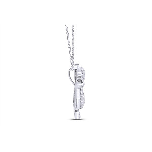 THE JEWEL ZONE White Natural Diamond Fashion Cat Pendant Necklace in 14k White Gold Over Sterling Silver (0.33 Ct)