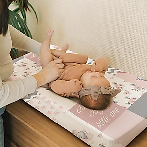 HawSkgFub Sleeping Elephant Floral Changing Pad Cover for Baby Girls Pink, Dream Big Little One Flower Diaper Change Table Covers, Soft Stretchy Safe Snug Fitted Changing Mat Sheets Fit 32"/34" x 16"