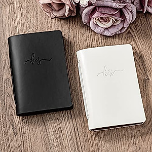 Calculs Handcrafted Wedding Vow Journals Set of 2 Black & White Authentic Cowhide Cover with His and Her Stamping