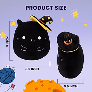 YIIQUWEN Black Cat Plush Cute Stuffed Animals Soft Pillow Halloween, Birthday Gift for Girls Boys Kids 9.0 inch