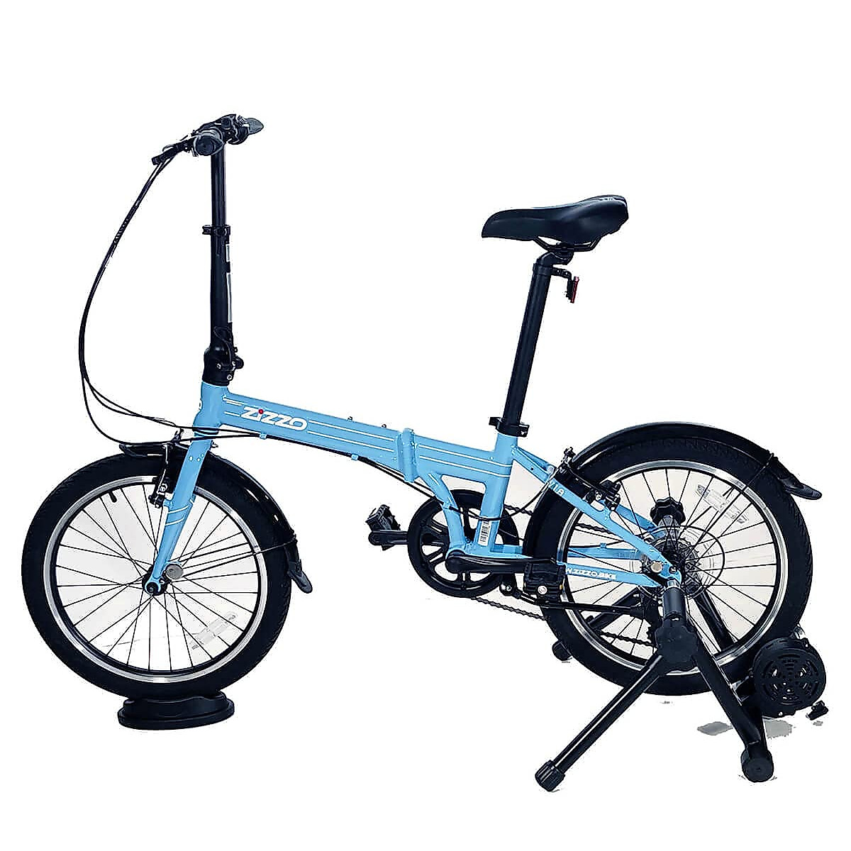 ZIZZO Folding Bicycle Indoor Trainer with Front Wheel Riser Block - FITS 20-INCH Wheel Bikes ONLY - NO EBIKE