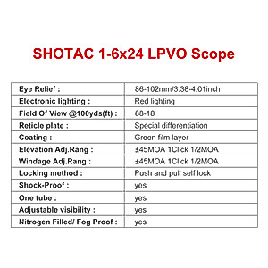 SHOTAC Rifle Scope 1-6X24, Hunting Riflescope with 30mm Tube,High Resolution Waterproof&Shock Proof