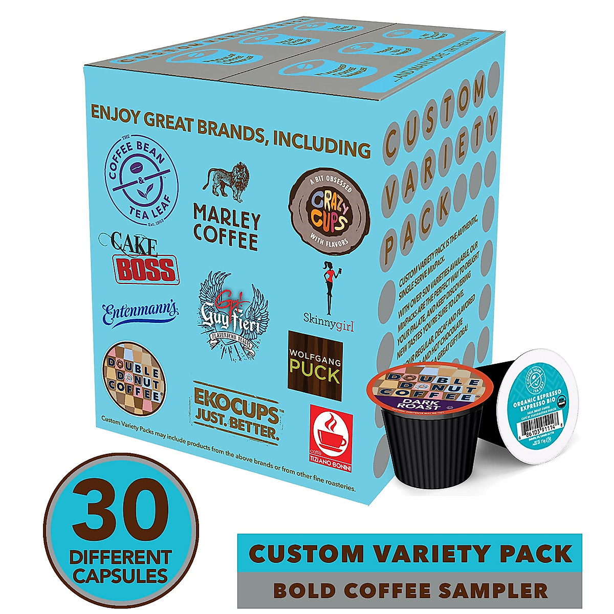 Custom Variety Pack Coffee Pod Variety Pack, Dark Roast and Bold Flavors, Single Serve Cups for Keurig K-Cup Machines - Robust Assortment with No Duplicates, 30 Count - Great Coffee Gift