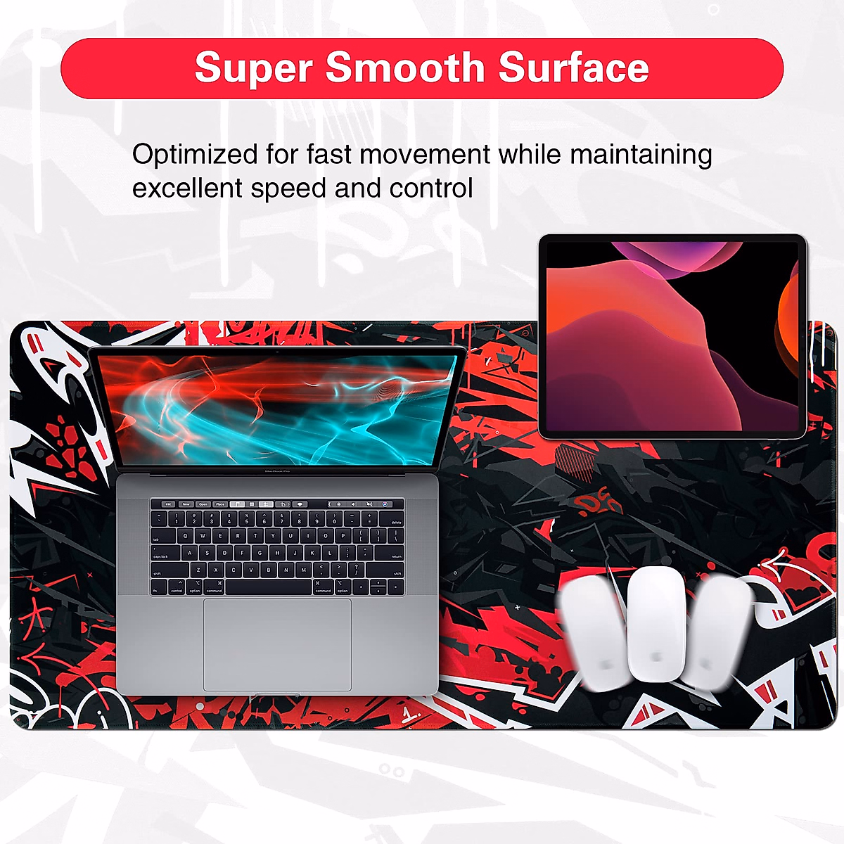 Canjoy Extended Mouse Pad (31.5x15.7inch), XXL Large Gaming Mouse Pad with Stitched Edges Mouse Mat Desk Pad with Superior Micro-Weave Cloth, Non-Slip Base, Waterproof Keyboard Pad (Black Red)