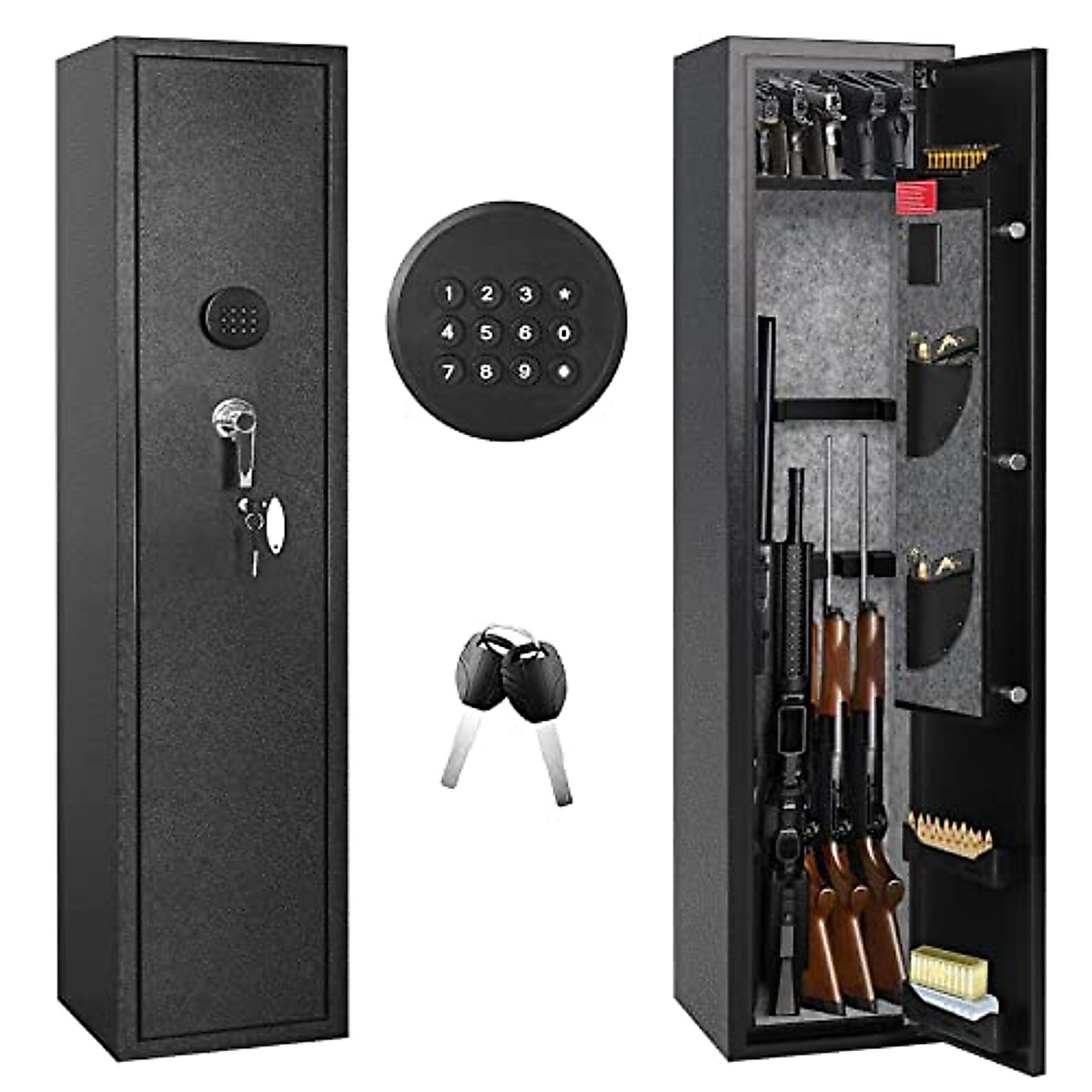 Bonusall 4-10 Rifle Gun Safe with Light, Long Gun safe for Rifles and Shotguns, Quick Access Rifle Gun Safe Cabinet Large Gun Locker for Home Rifles and Pistols with keypad Lock, Metal