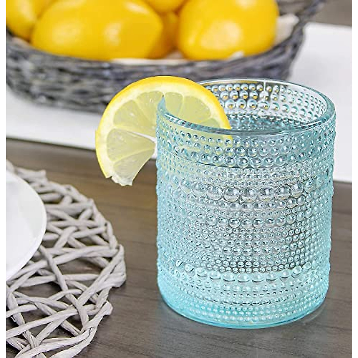 Darware Hobnail Drinking Glasses (12oz, 6pk, Blue); Old-Fashioned Beverage Glasses for Tabletop, and Bar Use and Candle Jars