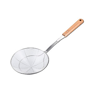 TENTA TENTA KITCHEN Stainless Steel Skimmer Strainer, Wire Skimmer with Spiral Mesh Bamboo Handle Spoon/Ladle for Spaetzle/Pasta/Chips (1pc M Size)