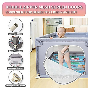 Baby Playpen with Mat, Large Playpen For Babies and Toddlers, 71"L x 59"W x 25.5"D Baby Fence Play Area with Playmat, 360° Visible Playard for Baby, Indoor Extra Large Baby Playpen for Infants Age 1-3
