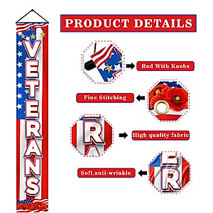 Veterans Day Decorations, 71" X 12" Thank You Veterans Banner Veterans Day Porch Sign Outdoor White Red Blue Veterans Day Banner Patriotic Door Decor Veterans Day Memorial Day Decorations