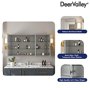 Deer Valley Medicine Cabinet with Mirror, 48" W x 26" H Bathroom Mirror with Storage, 3 Doors Frameless Modern Wall Mount Mirrored Medicine Cabinets with 2 Adjustable Shelves DV-1MC0149