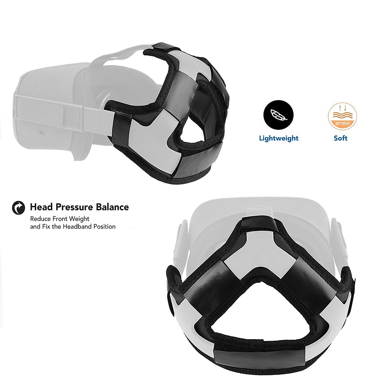 Esimen Head Pad for Oculus Quest 2 /Quest Strap Cushion Headband Fixing Accessories, Gravity Pressure Balance Cushion Leather Foam (Black)