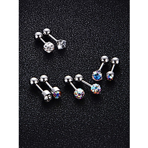 18 Pairs Stainless Steel Stud Earrings Solid Rhinestone Earring Cartilage Earrings Helix Ear Piercing Jewelry for Women Men (Steel Color, 18 G/ 1 mm with 4 mm Screw Ball)