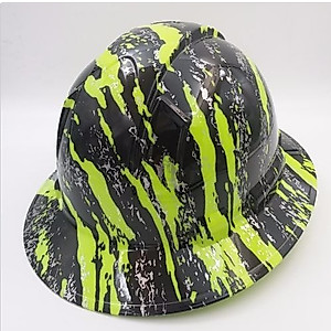 Wet Works Imaging Customized Pyramex Full Brim Hi Vis Green Urban Camo Hard Hat with Ratcheting Suspension