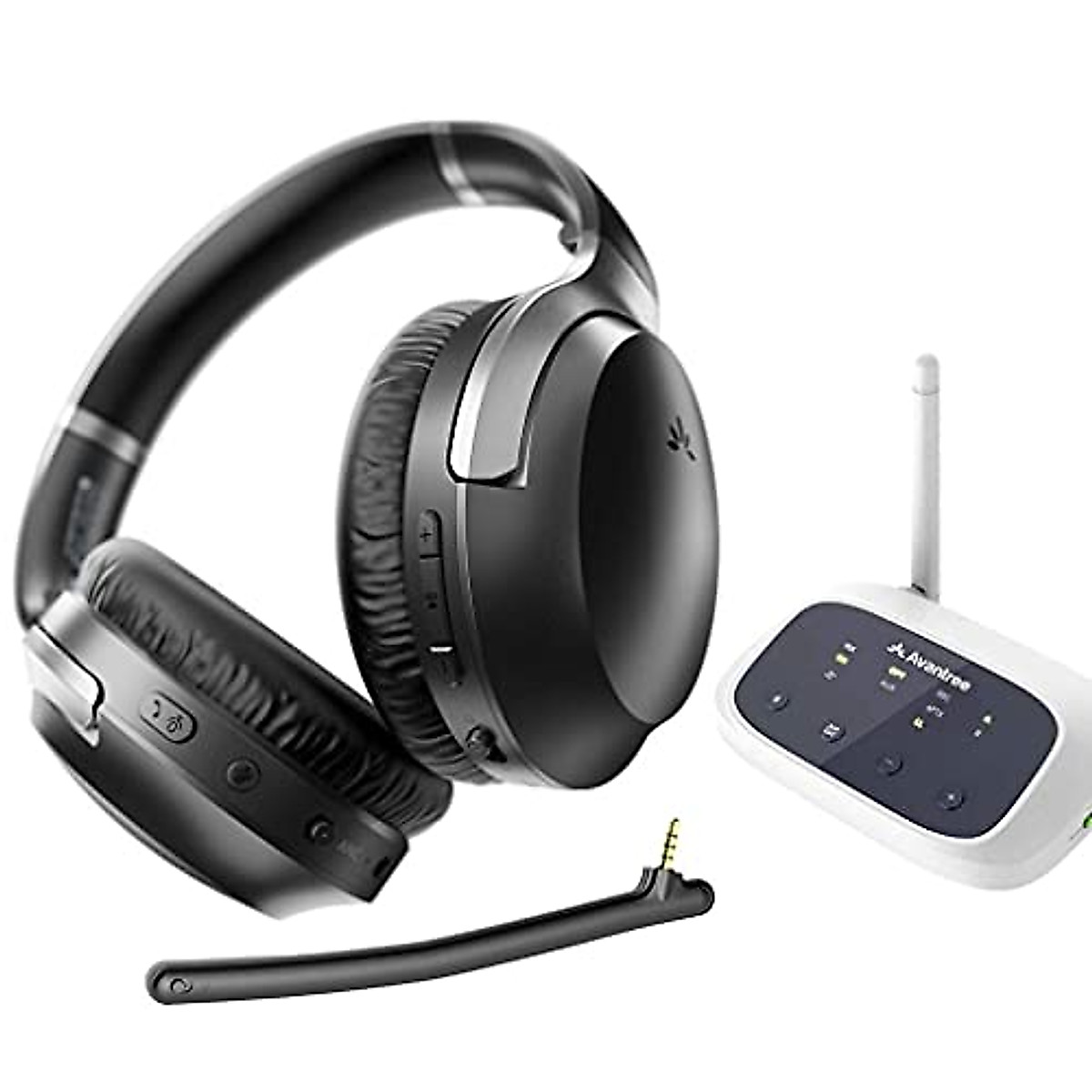 Avantree Oasis & Aria Pro - aptX Low Latency Bluetooth 5.0 Transmitter and Active Noise Cancelling Headphones for TV PC, Certified aptX HD for HiFi Music, Detachable Boom Mic for Clear Calls