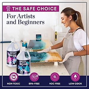 Crystal Clear Epoxy Resin Kit - 1 Gallon Craft Resin Epoxy Kit (.5gal Resin + .5gal Hardener) High Gloss UV Resistant Odor-Free Art Resin, BPA-Free and Non-Toxic Epoxy Resin Clear Formula 1gal