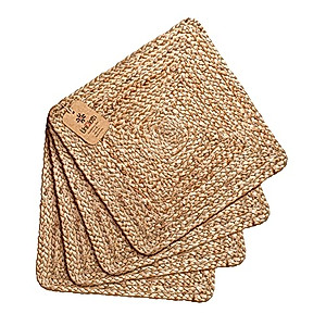 UniQloth Jute Braided Placemats Set of 4 Reversible, 100% Jute, Nonslip 14x14 Square Farmhouse Vintage Jute Placemats for Dining Table, Perfect for Indoor Outdoor, Natural