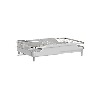 Dish Drying Rack, Stainless Steel Dish Rack and Drainaboard Set, Expandable(11.5"-19.3") Sink Dish Drainer with Cup Holder Utensil Holder for Kitchen Counter