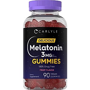 Carlyle Melatonin Gummies 3mg | 90 Count | Fruit Flavor Gummy Supplement | 100% Drug Free Support | Vegan, Non-GMO, Gluten Free